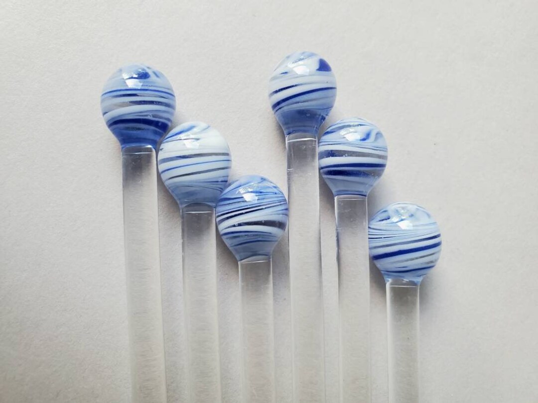 Set of Blue and White Swirl marble Top Glass Sticks. Great in Hot or ...