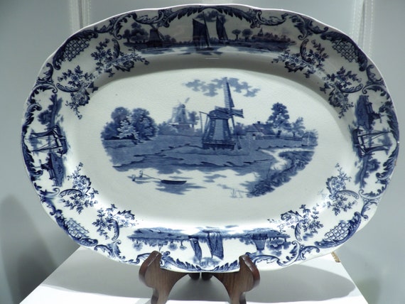 Flow Blue Platter Upper Hanley England in the Delph Pattern - Etsy