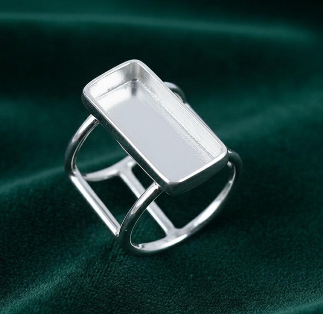 925 Sterling Silver Rectangle Shape Ring for Resin, Bezel Cup Ring, DIY ...