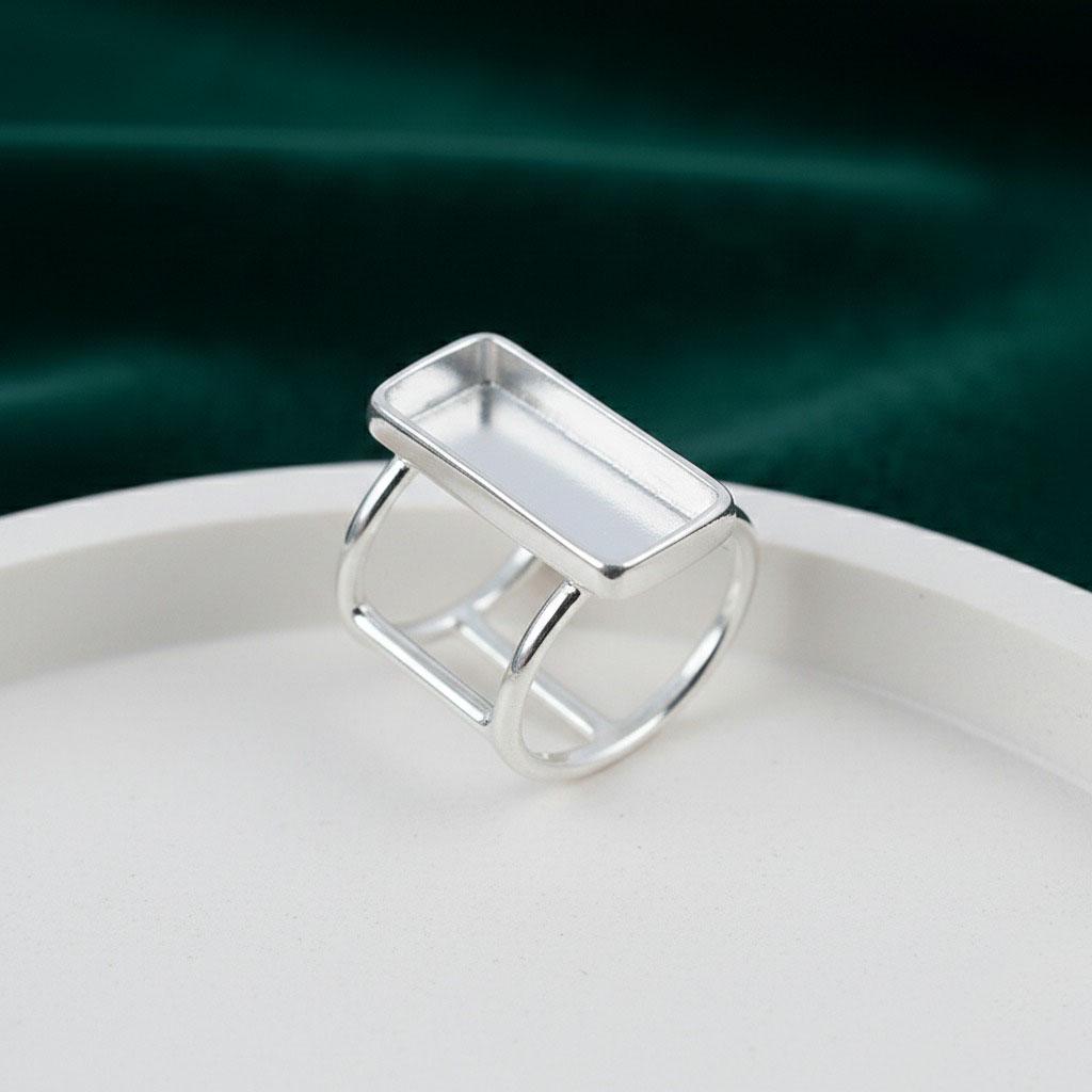 925 Sterling Silver Rectangle Shape Ring for Resin, Bezel Cup Ring, DIY ...