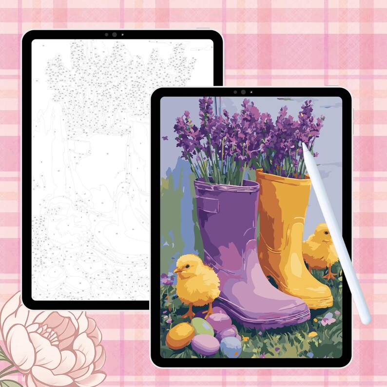 Spring Boots Paint by Number Printable, Lavender Flowers, Chicks ...