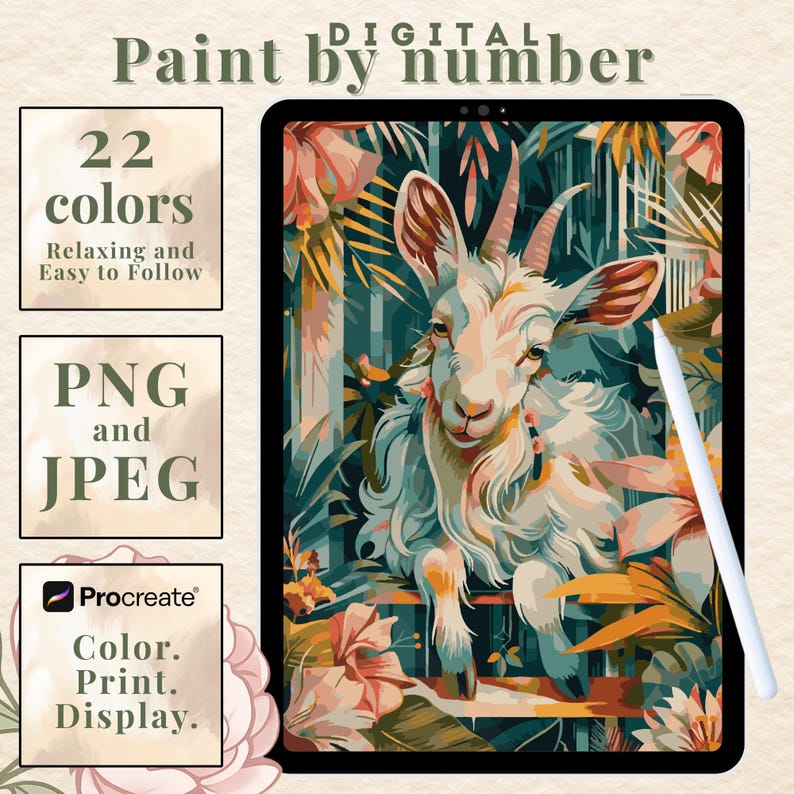 Goat Paint by Numbers for Adults, Color by Number, Coloring for Adults ...