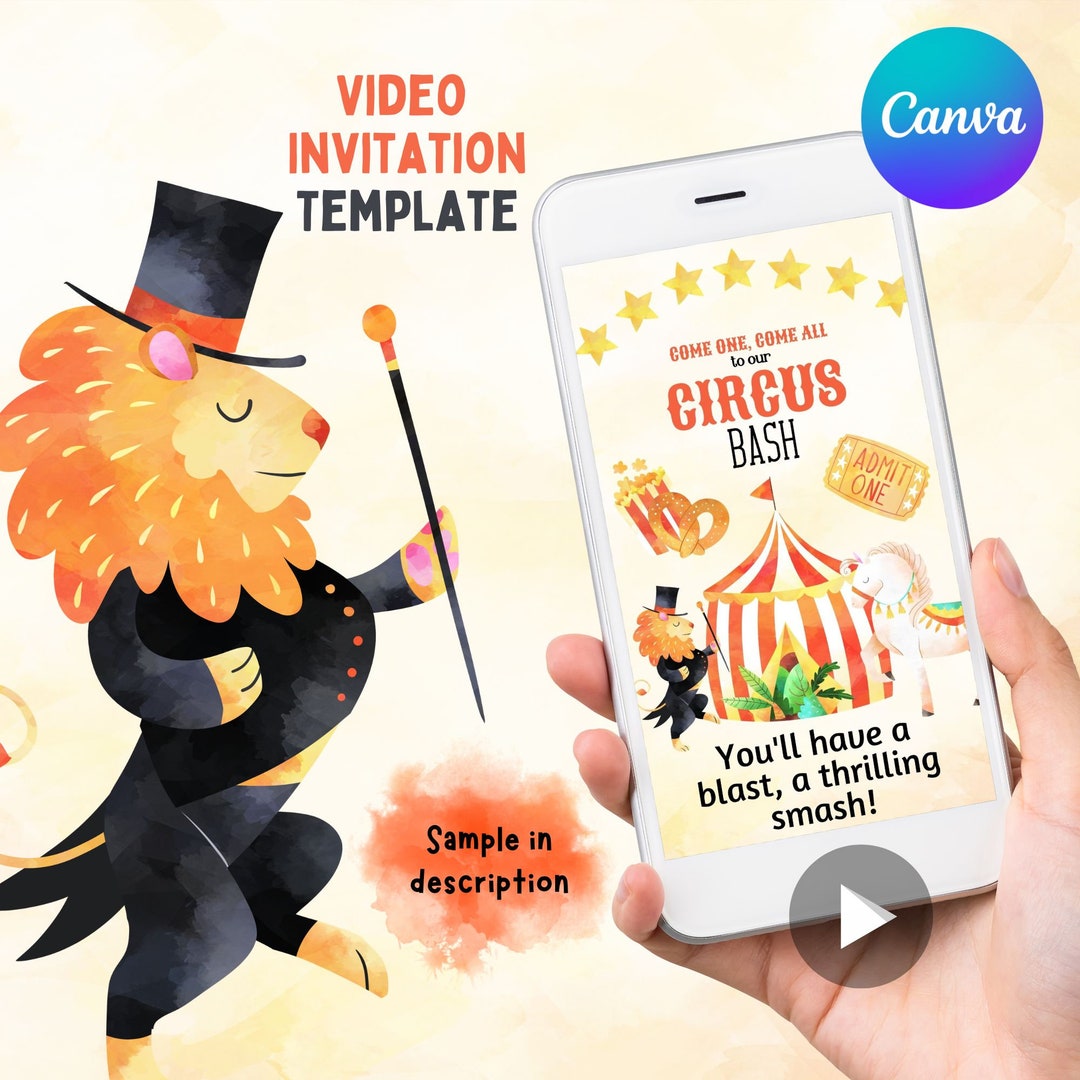 UU Editable Circus Invitation Template Circus Birthday Video Invitation ...