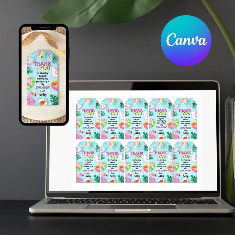 Editable Birthday Gift Tags for a Pool Party Gift Tags Personalized ...