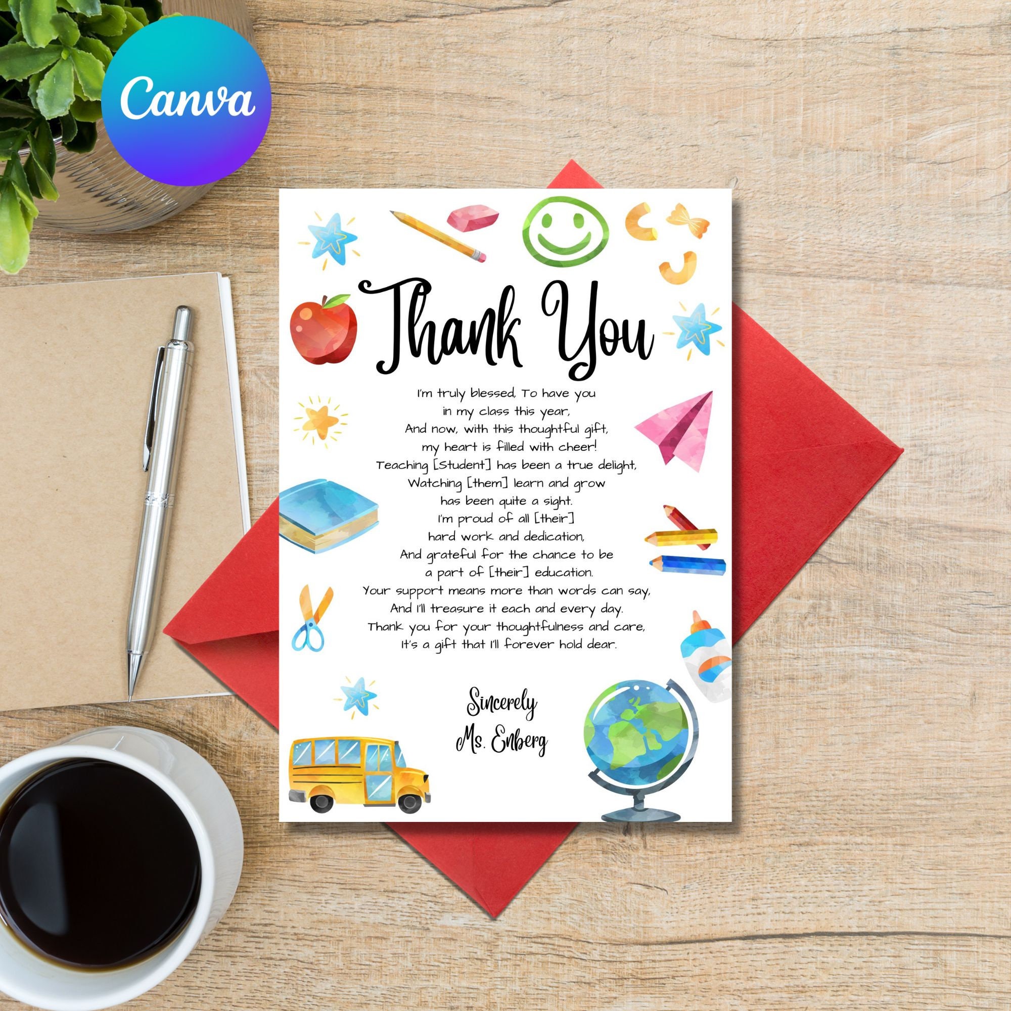 Editable Preschool Teacher Thank You Card for Teachers to Send Students ...