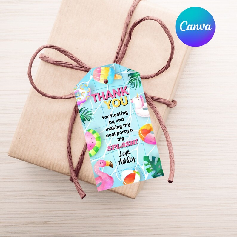 Editable Birthday Gift Tags for a Pool Party Gift Tags Personalized ...