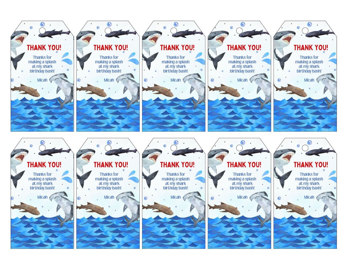 Birthday Gift Tags for Gift Bag Tags Shark Editable Gift Tags ...