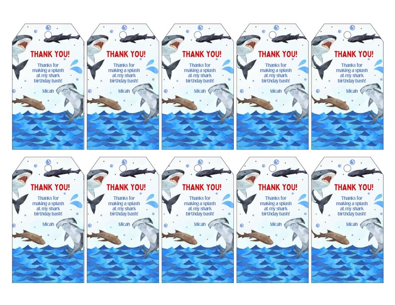 Birthday Gift Tags for Gift Bag Tags Shark Editable Gift Tags ...
