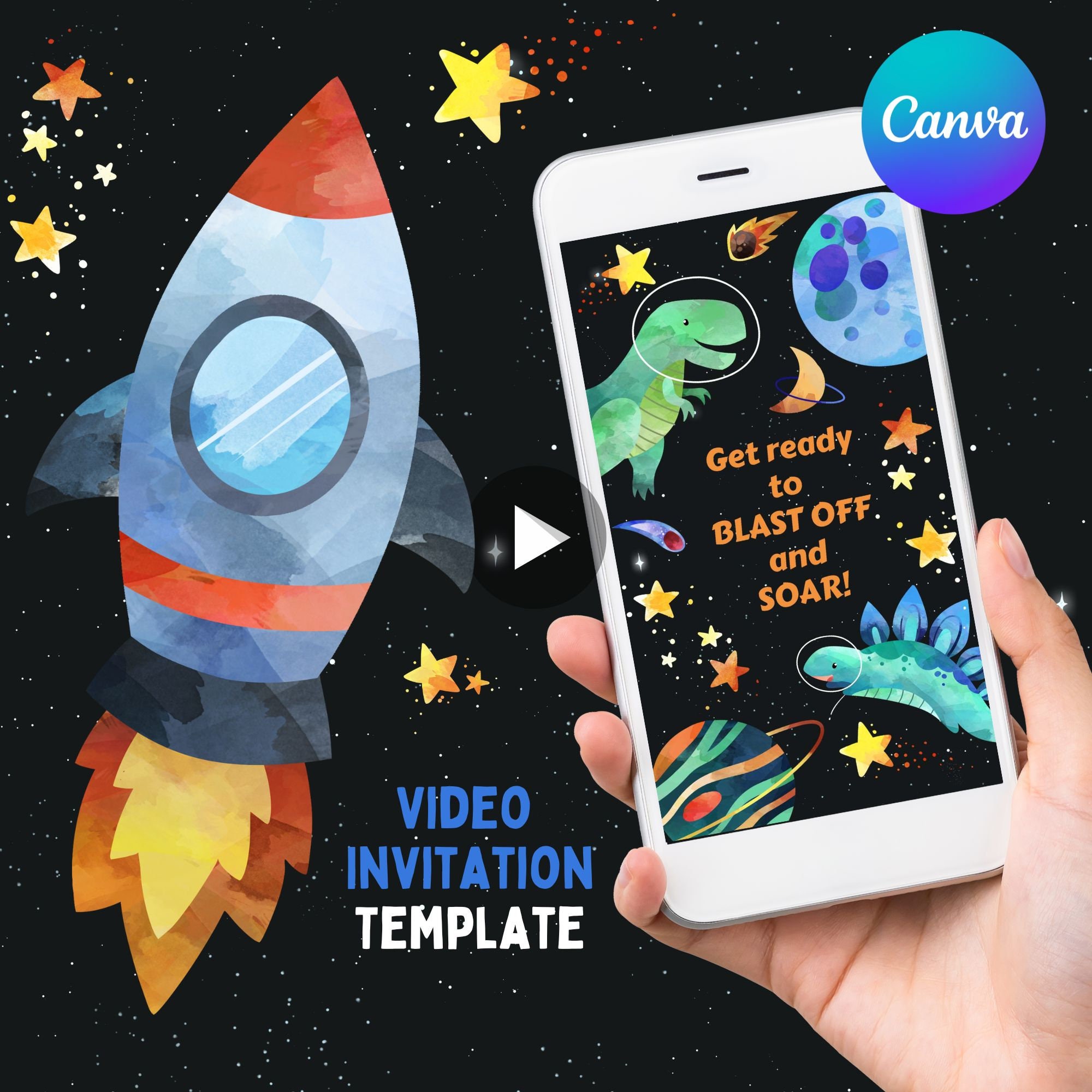 Editable Space Dinosaur Invitation Video Dinosaur Birthday Invitation ...