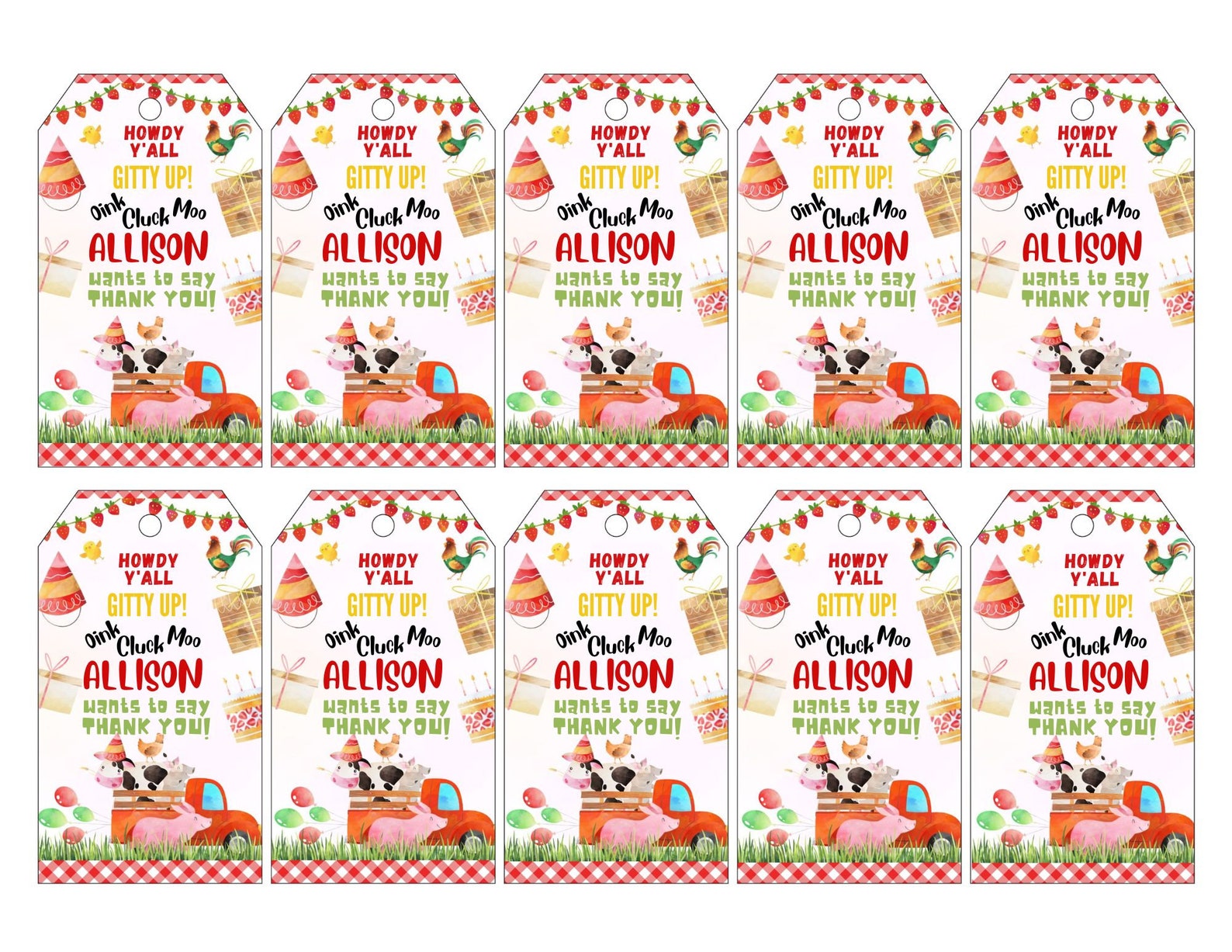 Editable Birthday Gift Tags Farm Gift Tags Personalized Gift Tags Farm ...