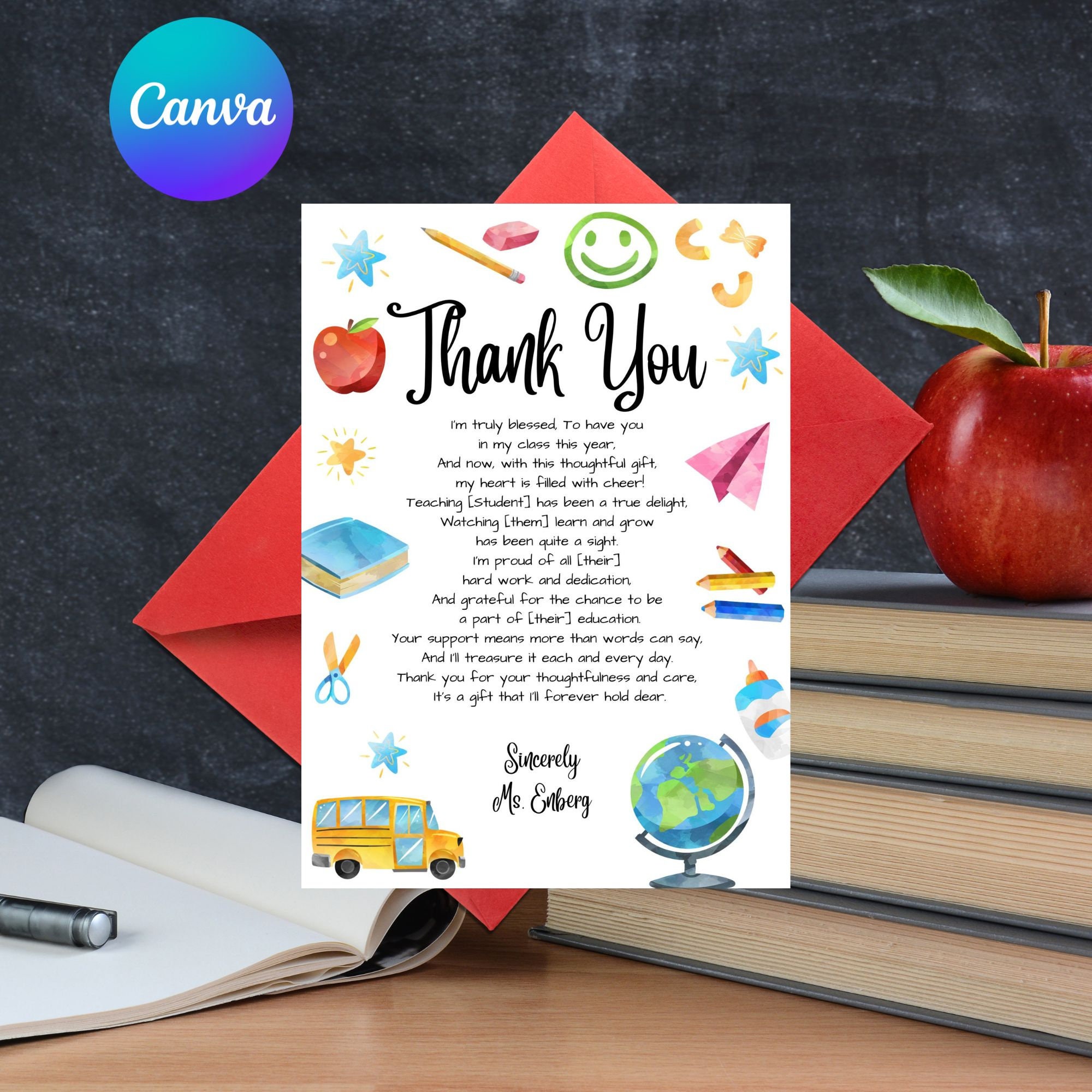 Editable Preschool Teacher Thank You Card for Teachers to Send Students ...
