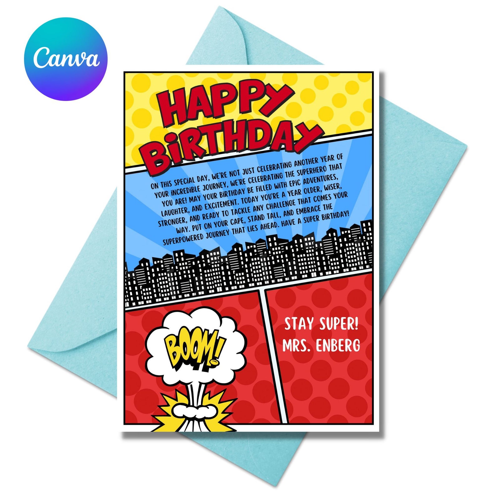 Editable Superhero Birthday Card Template Printable Superhero Birthday ...