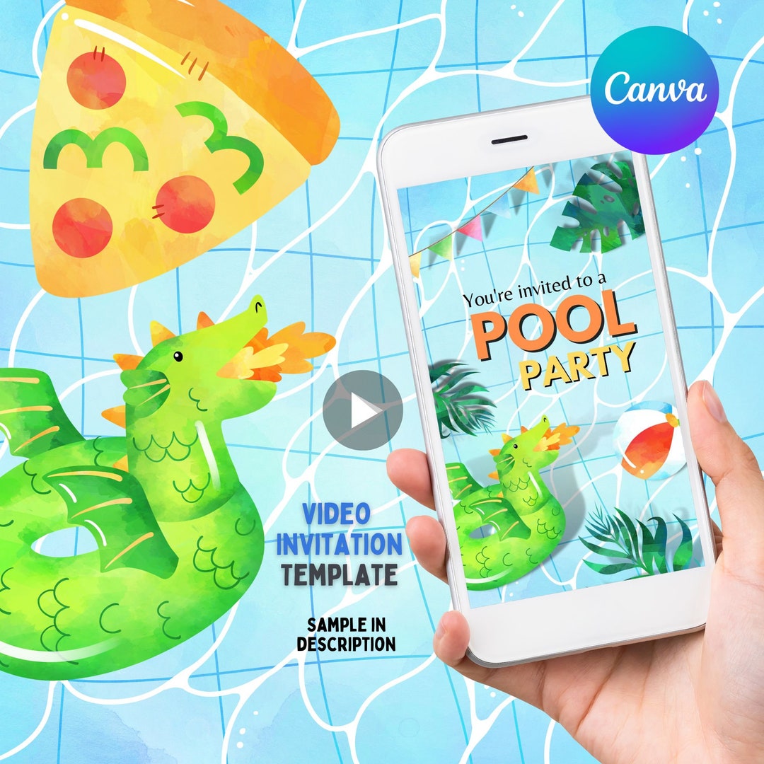 Editable Pool Party Invitation Template Pool Party Birthday Video ...