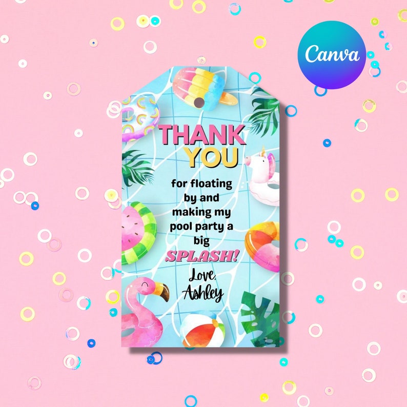 Editable Birthday Gift Tags for a Pool Party Gift Tags Personalized ...