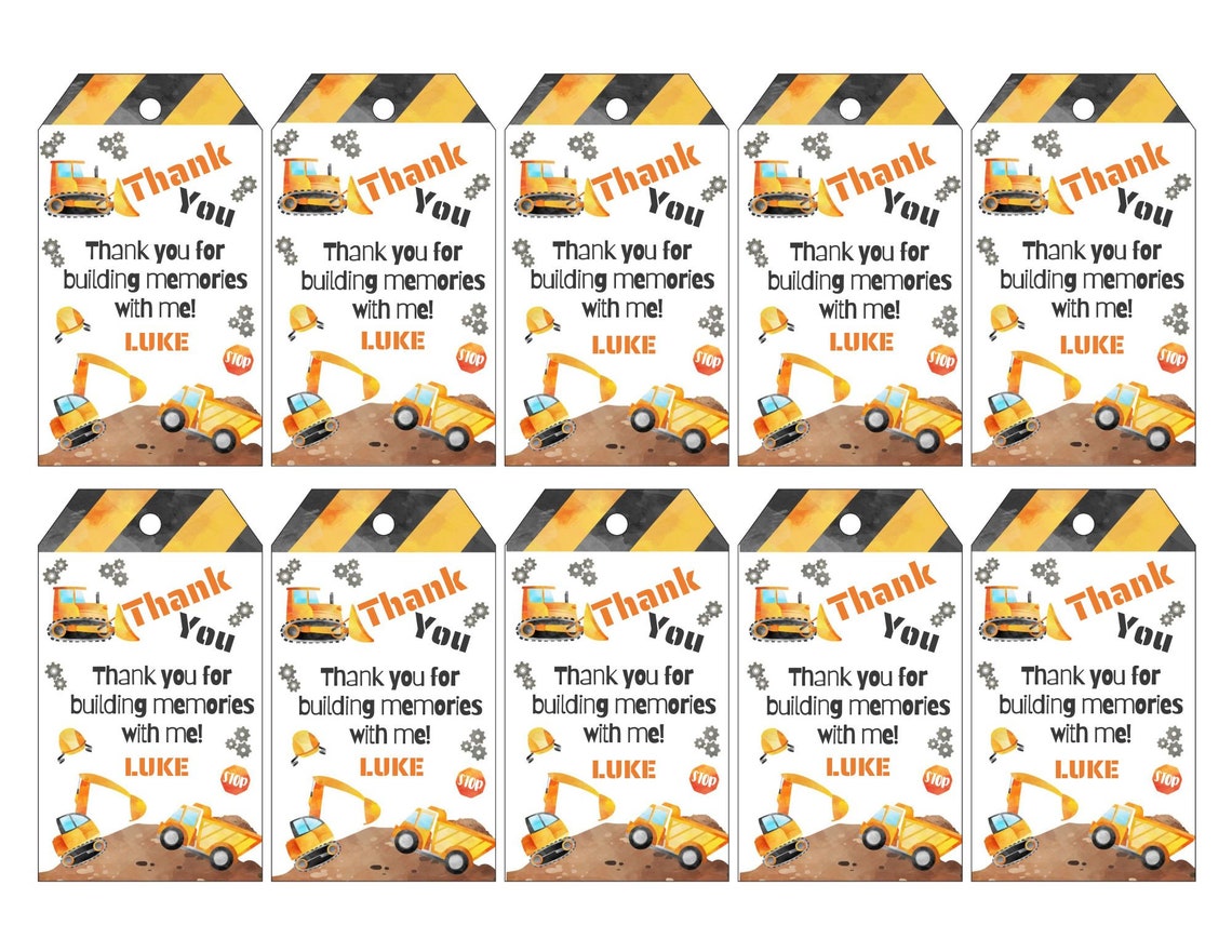 Editable Construction Gift Tags for Gift Bag Tags Construction Gift ...