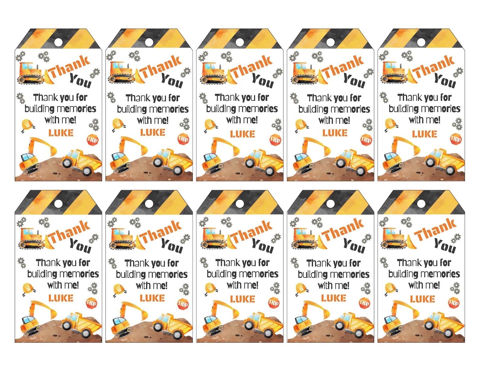 Editable Construction Gift Tags for Gift Bag Tags Construction Gift ...