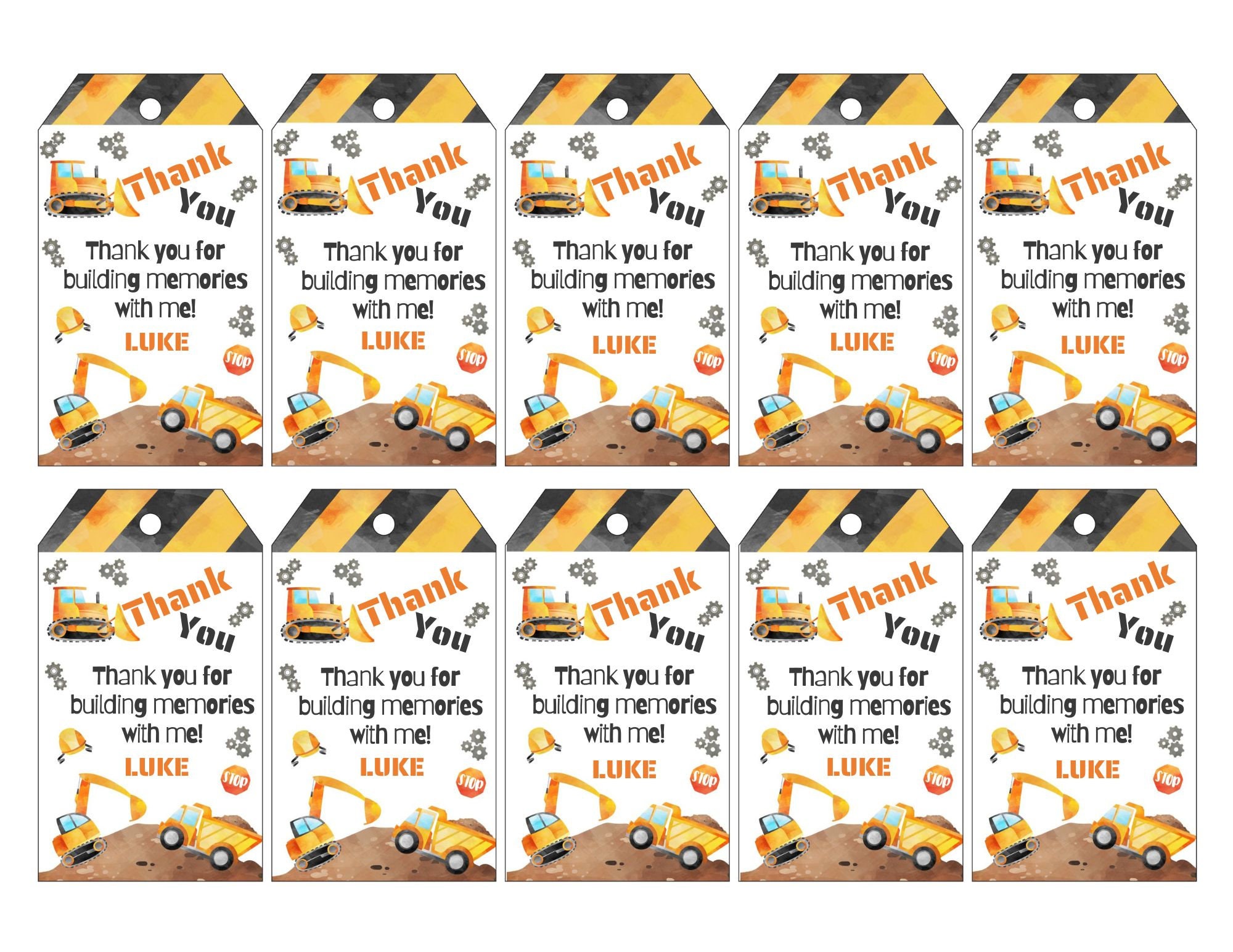 Editable Construction Gift Tags for Gift Bag Tags Construction Gift ...