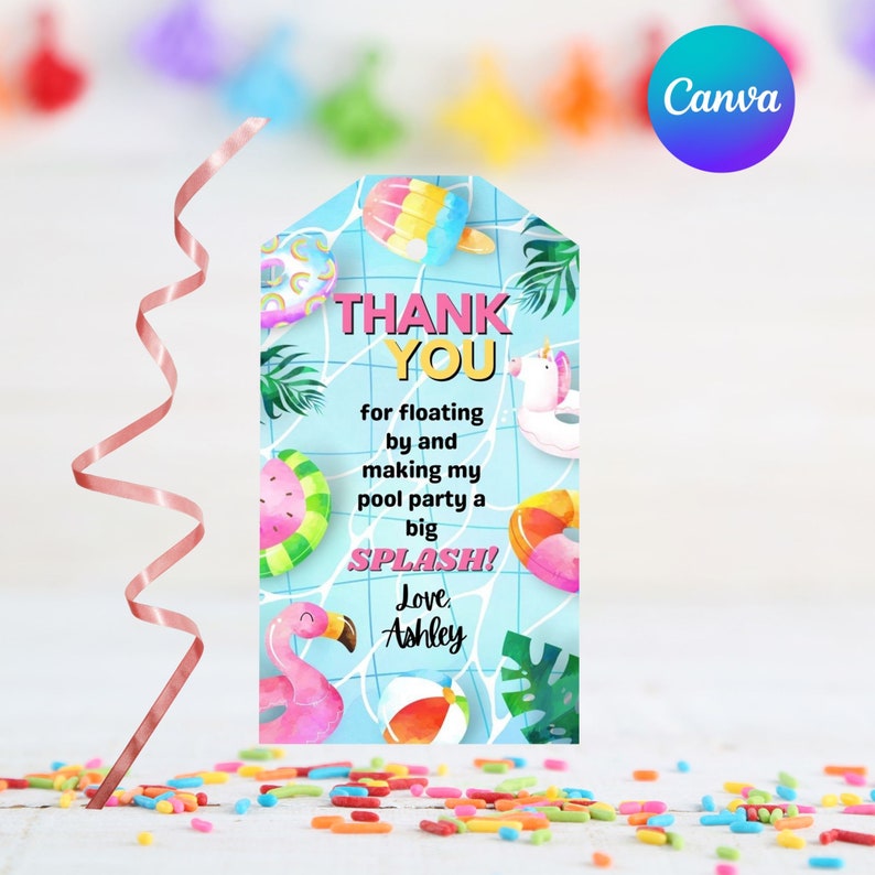 Editable Birthday Gift Tags for a Pool Party Gift Tags Personalized ...