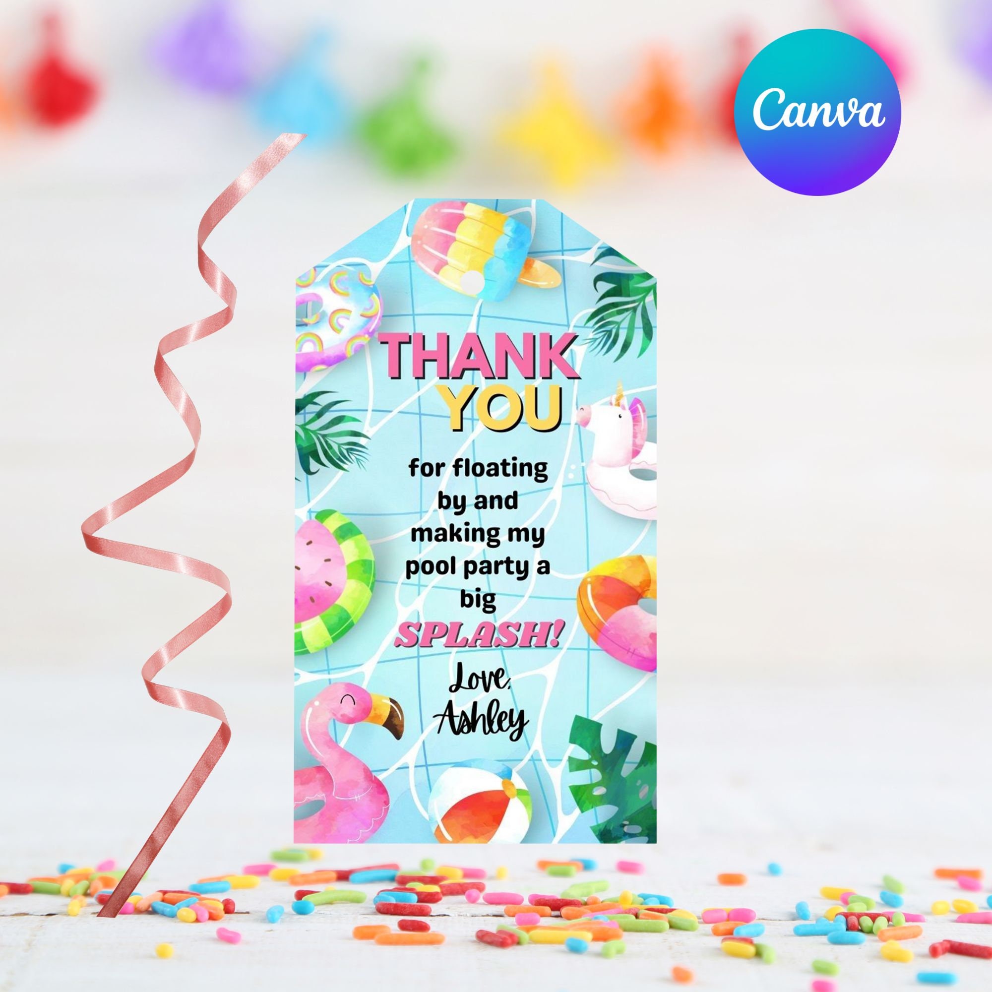 Editable Birthday Gift Tags for a Pool Party Gift Tags Personalized ...