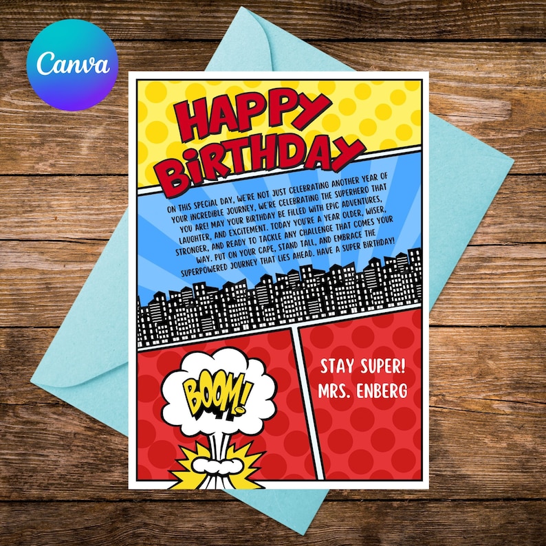 Editable Superhero Birthday Card Template Printable Superhero Birthday ...