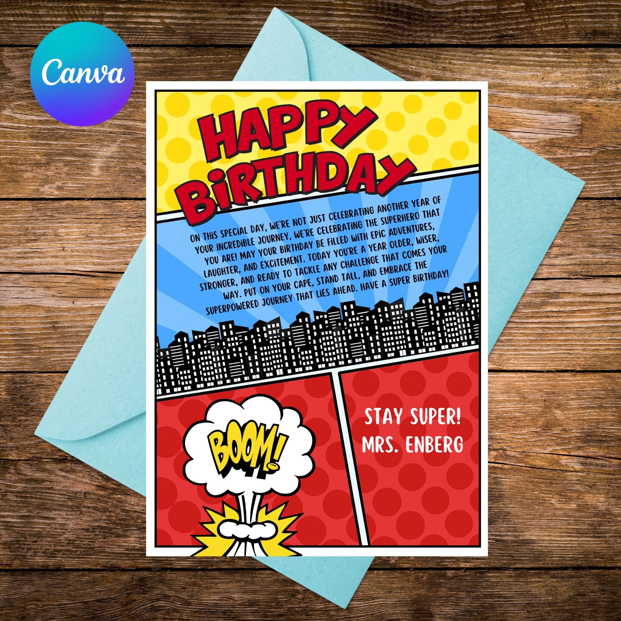 Editable Superhero Birthday Card Template Printable Superhero Birthday ...