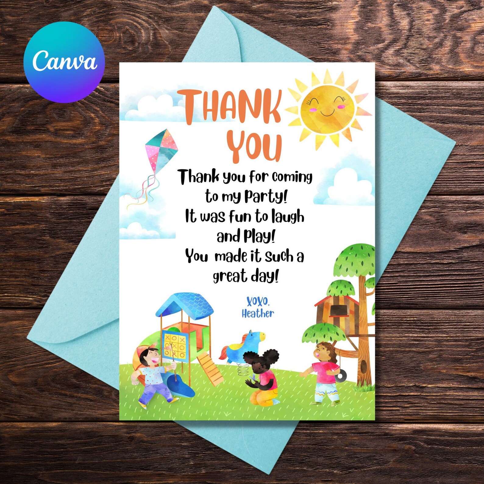 Personalized Playground Birthday Thank You Card Template Editable ...