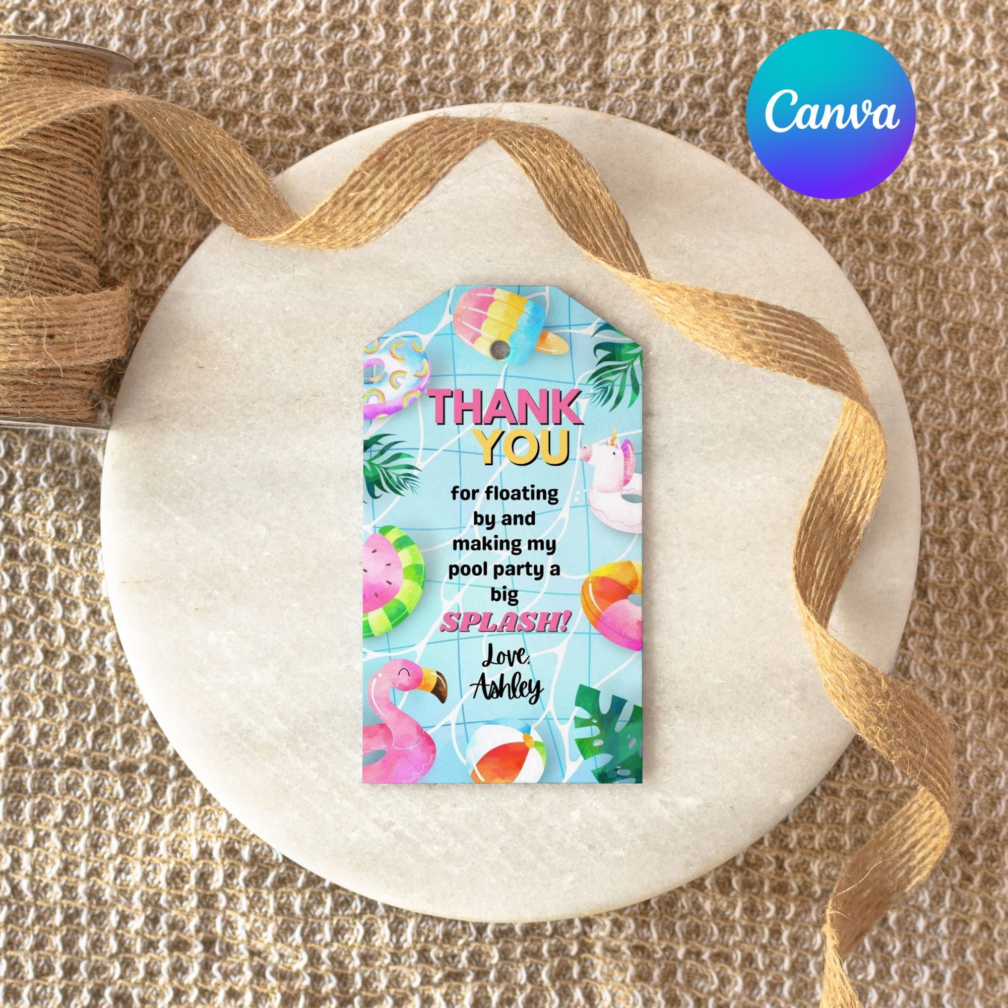 Editable Birthday Gift Tags for a Pool Party Gift Tags Personalized ...