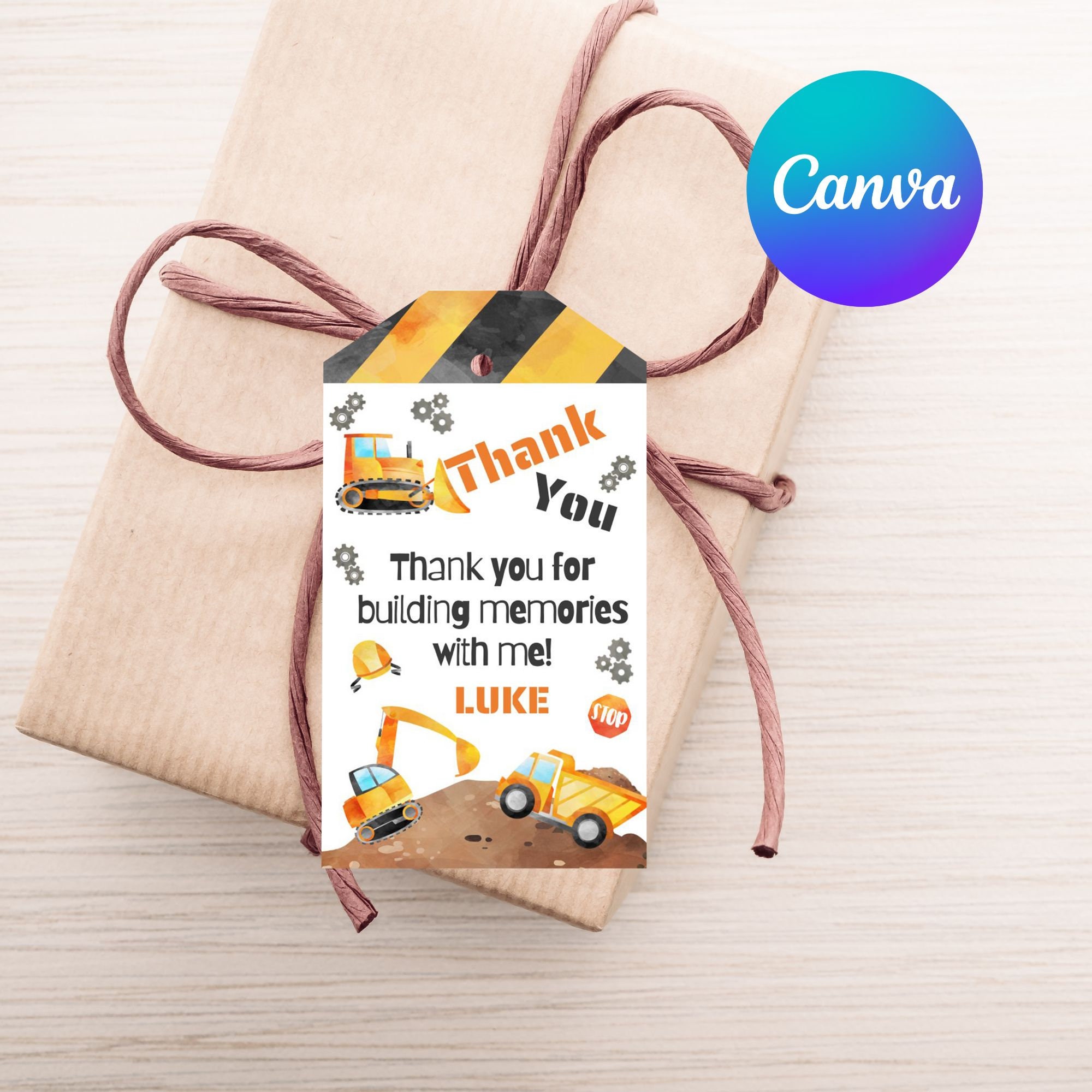 Editable Construction Gift Tags for Gift Bag Tags Construction Gift ...
