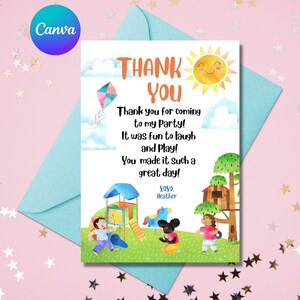 Personalized Playground Birthday Thank You Card Template Editable ...
