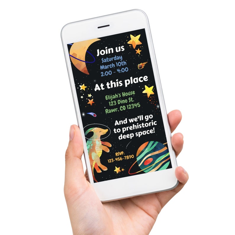 Editable Space Dinosaur Invitation Video Dinosaur Birthday Invitation ...