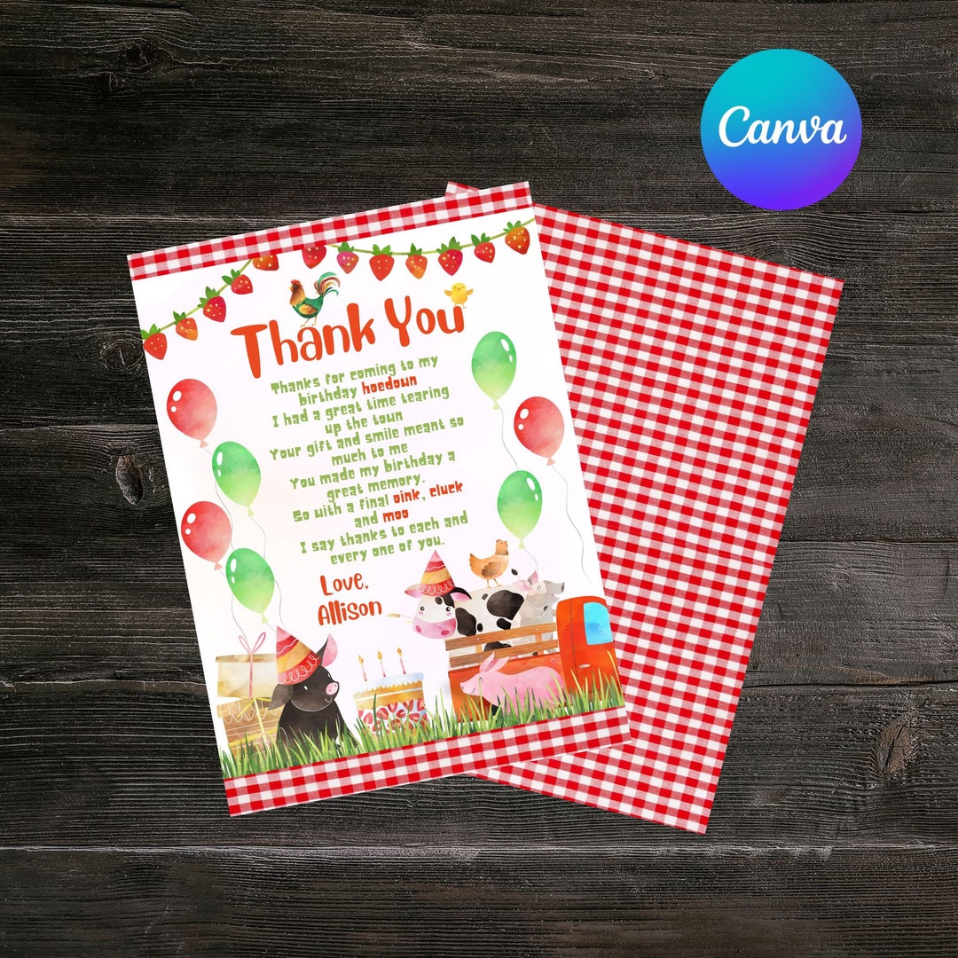 UU Farm Thank You Card Template, Editable Farm Thank You Card for a ...
