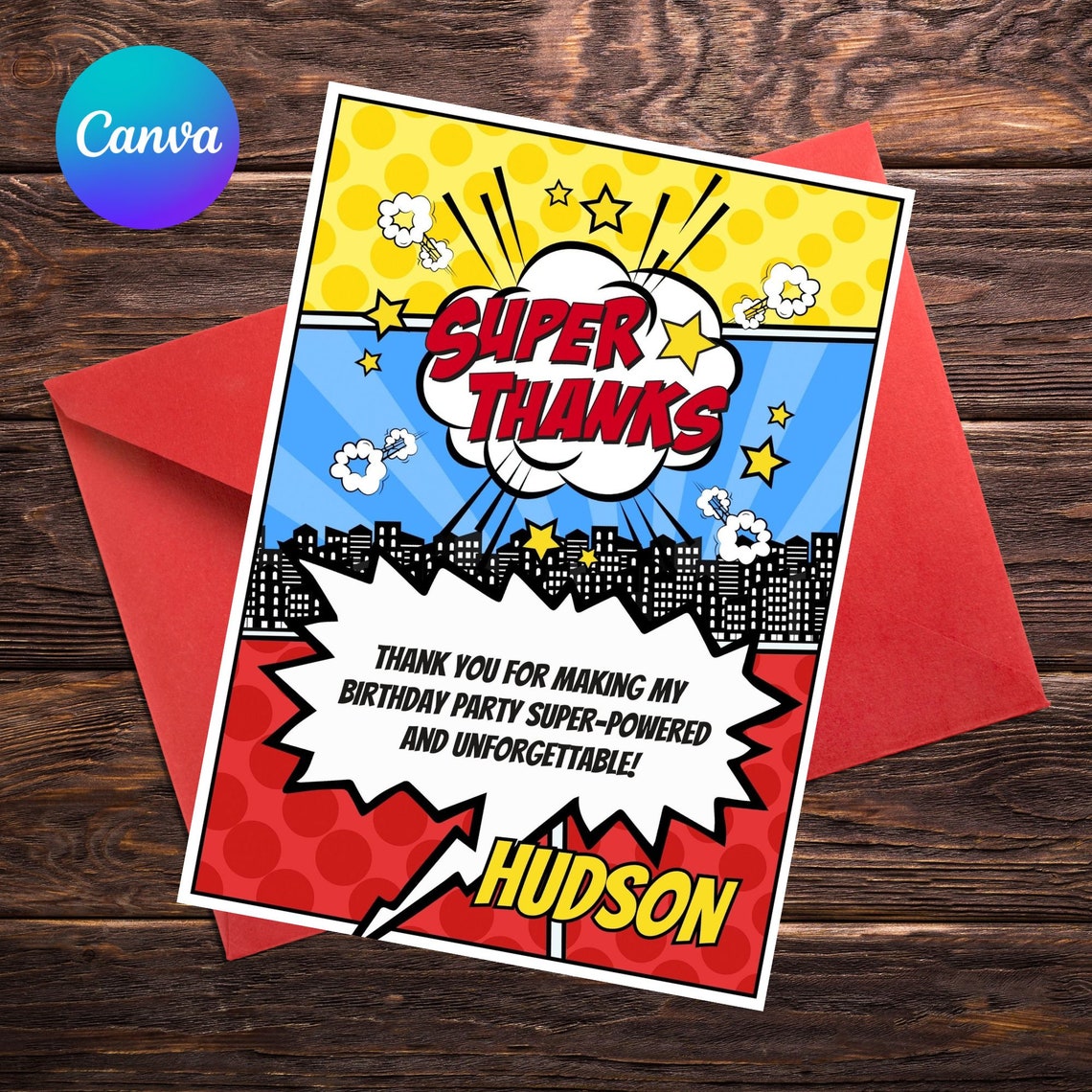 Editable Superhero Thank You Card Template Printable Superhero Thank ...