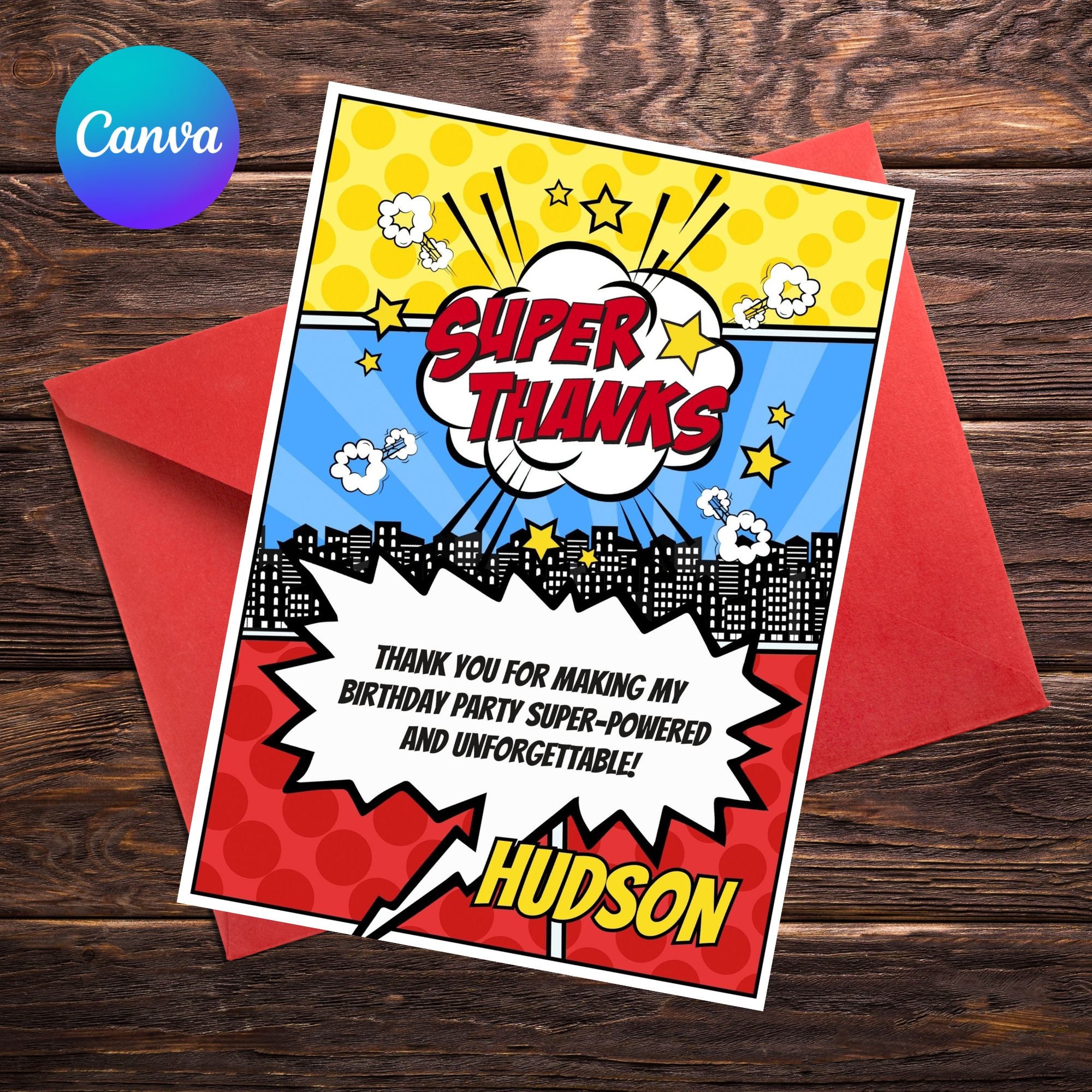 Editable Superhero Thank You Card Template Printable Superhero Thank ...