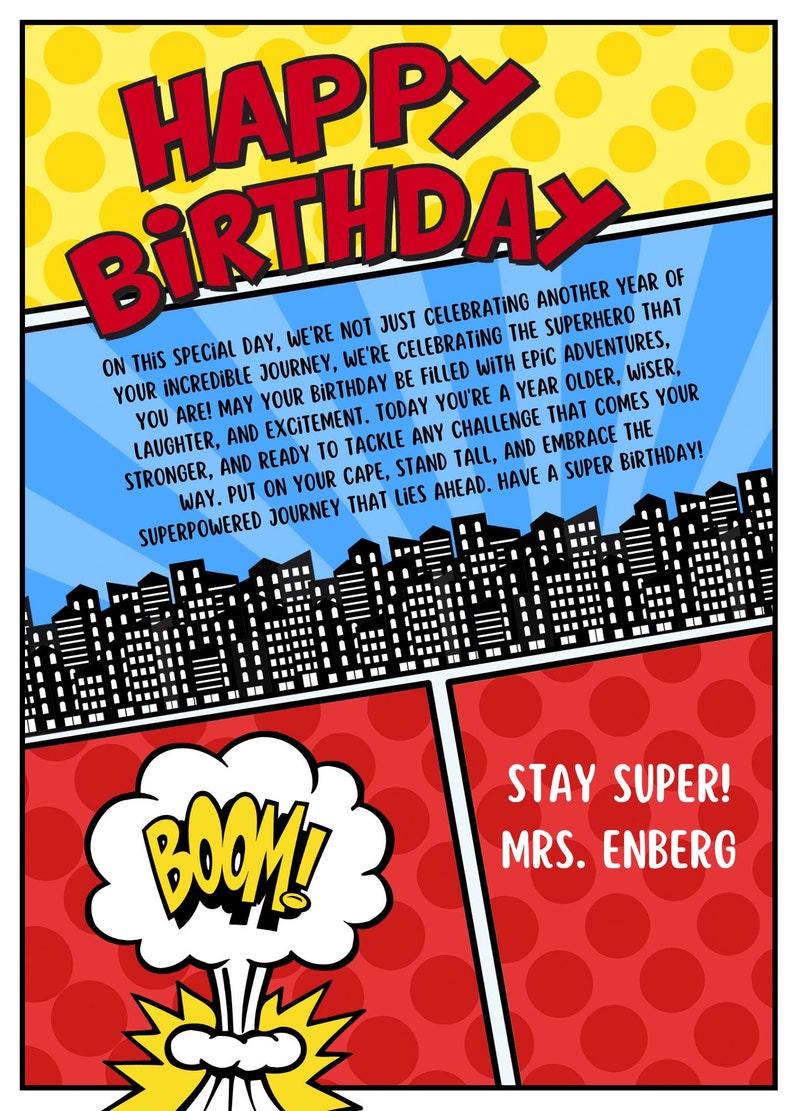 Editable Superhero Birthday Card Template Printable Superhero Birthday ...