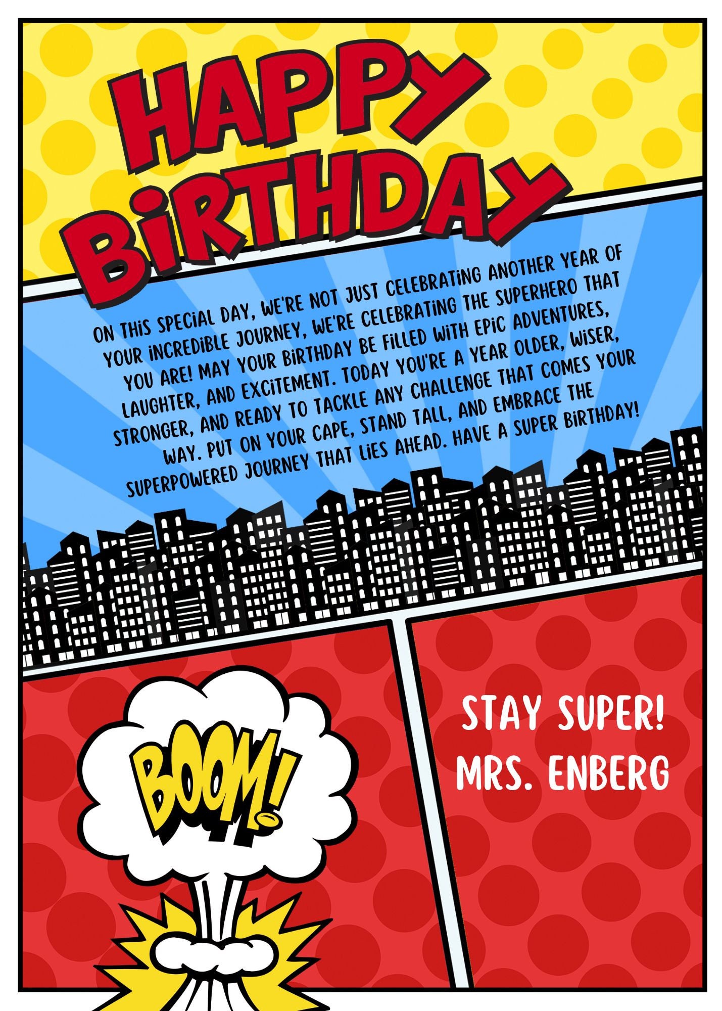 Editable Superhero Birthday Card Template Printable Superhero Birthday ...