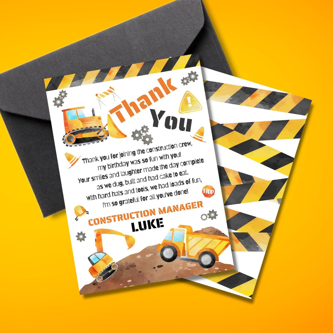 EDITABLE Construction Thank You Card Printable Construction Thank You ...