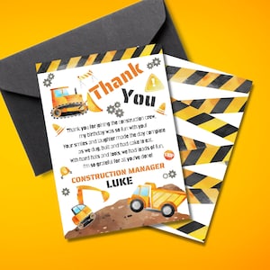 EDITABLE Construction Thank You Card Printable Construction Thank You ...