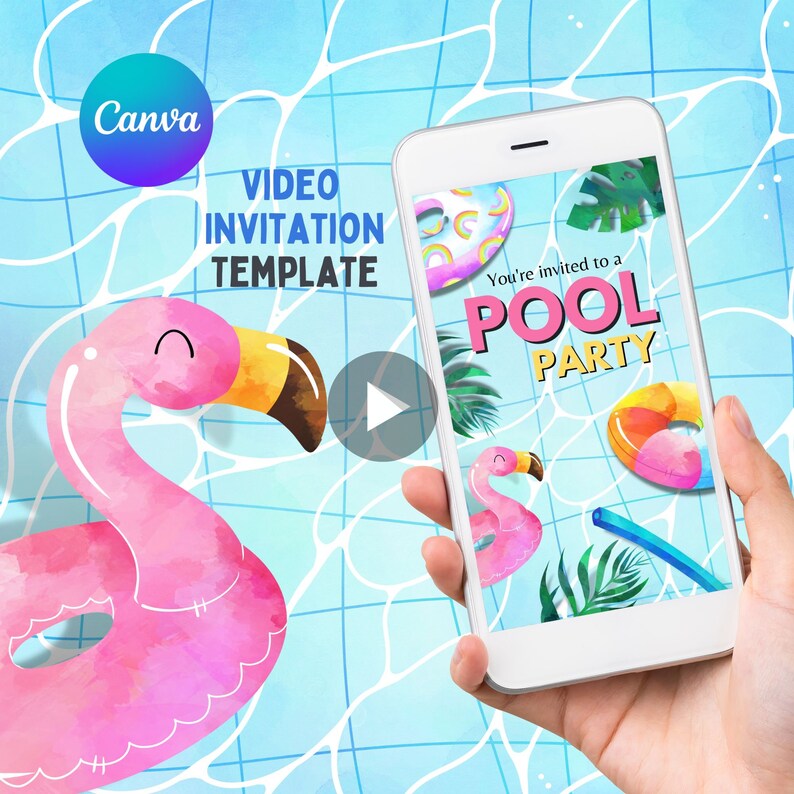 UU Editable Pool Party Invitation Template Pool Party Birthday Video Invitation Pool Party ...