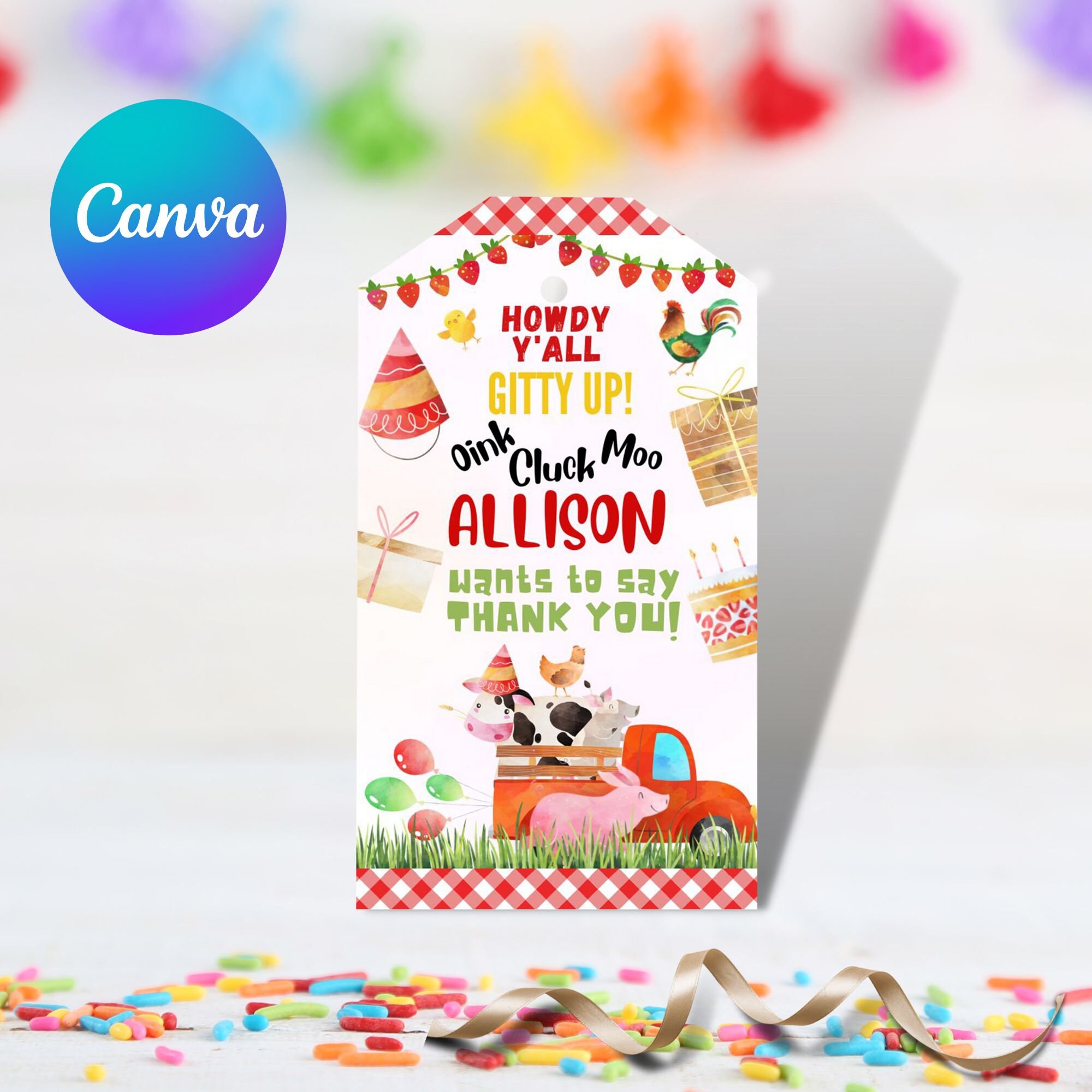Editable Birthday Gift Tags Farm Gift Tags Personalized Gift Tags Farm ...