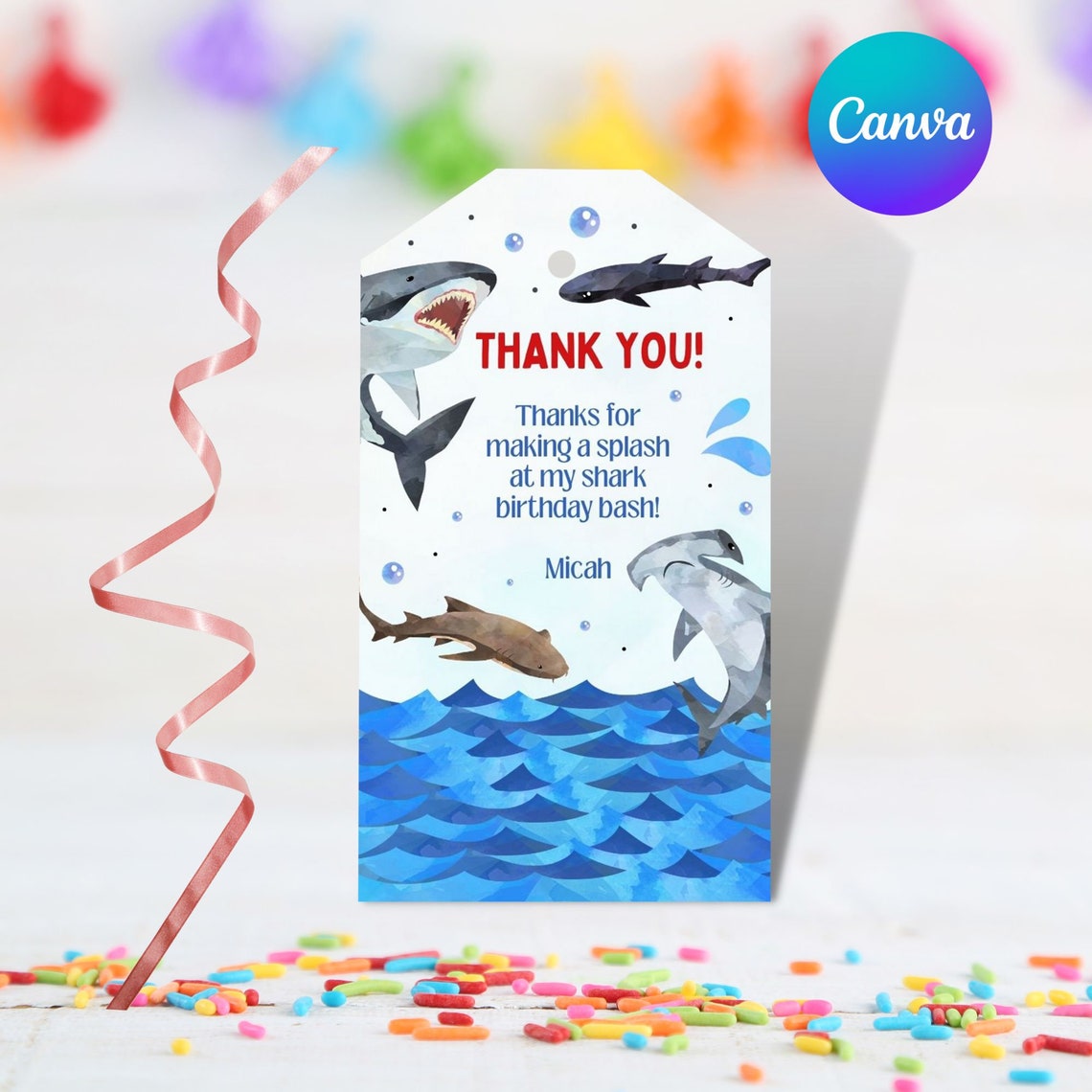 Birthday Gift Tags for Gift Bag Tags Shark Editable Gift Tags ...