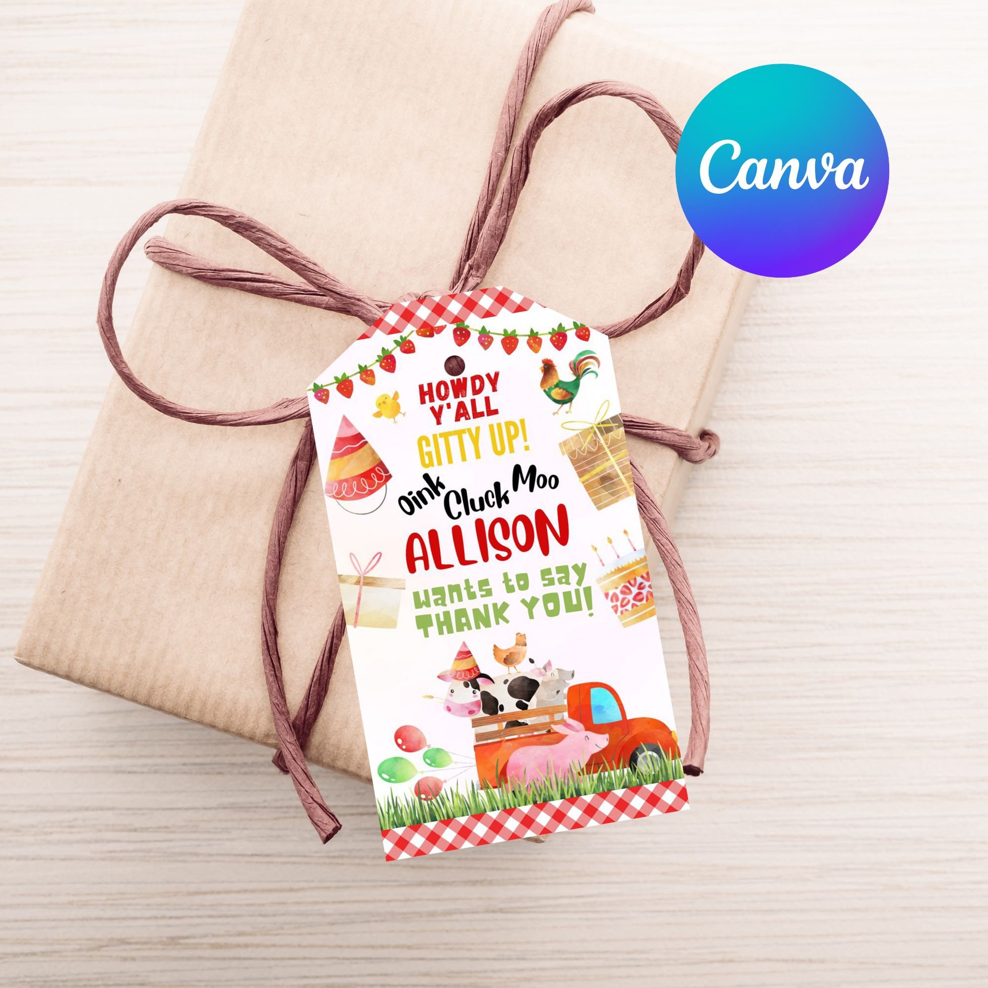 Editable Birthday Gift Tags Farm Gift Tags Personalized Gift Tags Farm ...