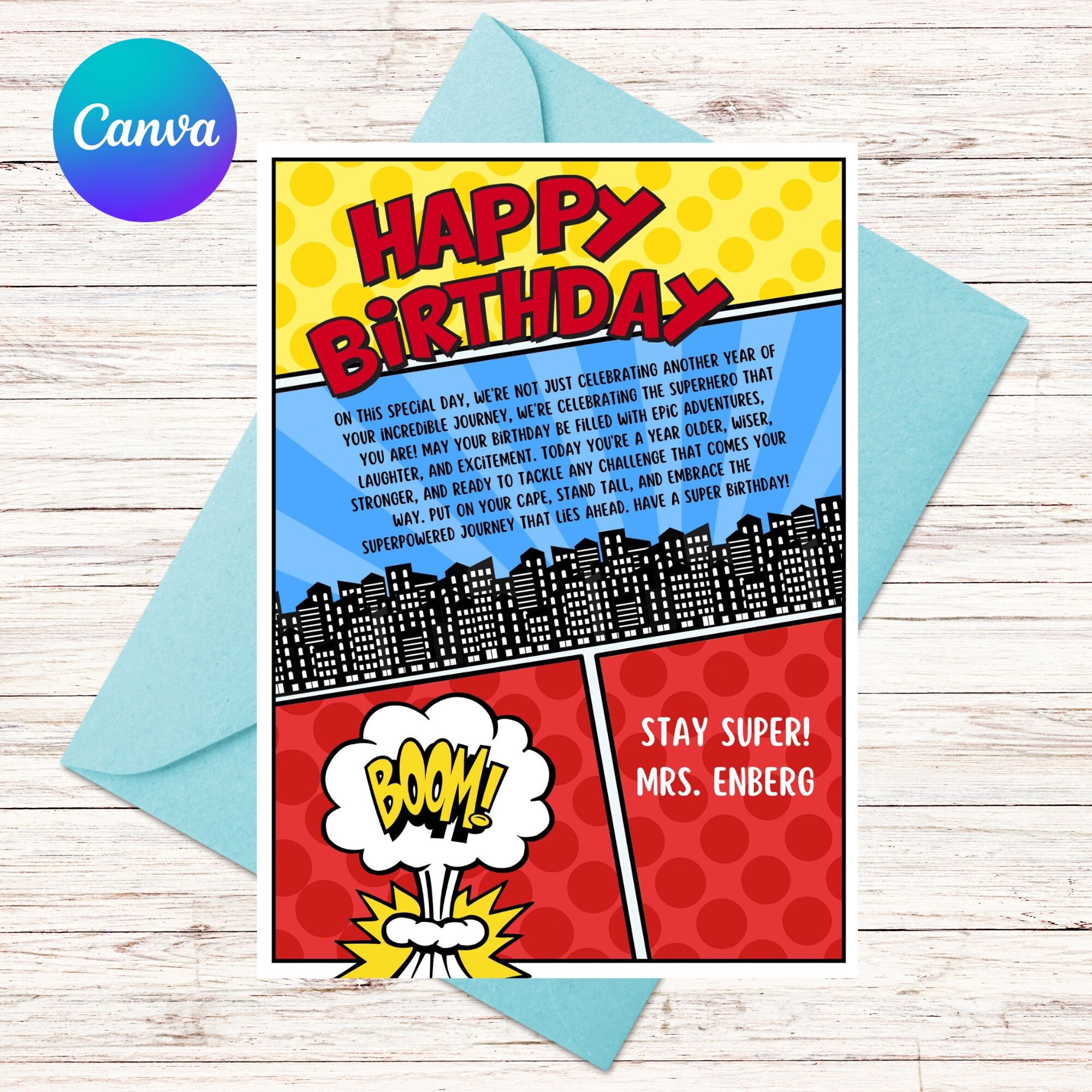 Editable Superhero Birthday Card Template Printable Superhero Birthday ...