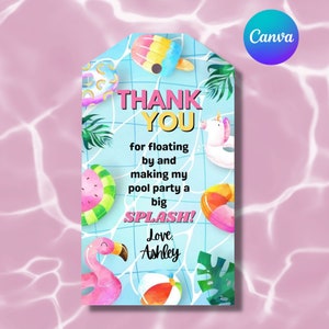 Editable Birthday Gift Tags for a Pool Party Gift Tags Personalized ...