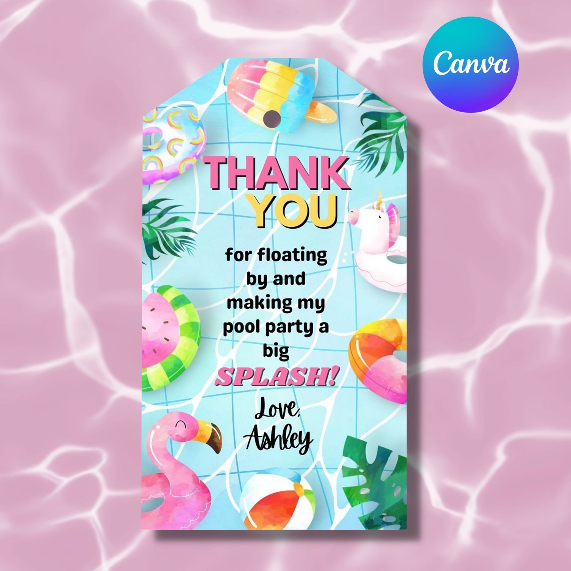 Editable Birthday Gift Tags for a Pool Party Gift Tags Personalized ...