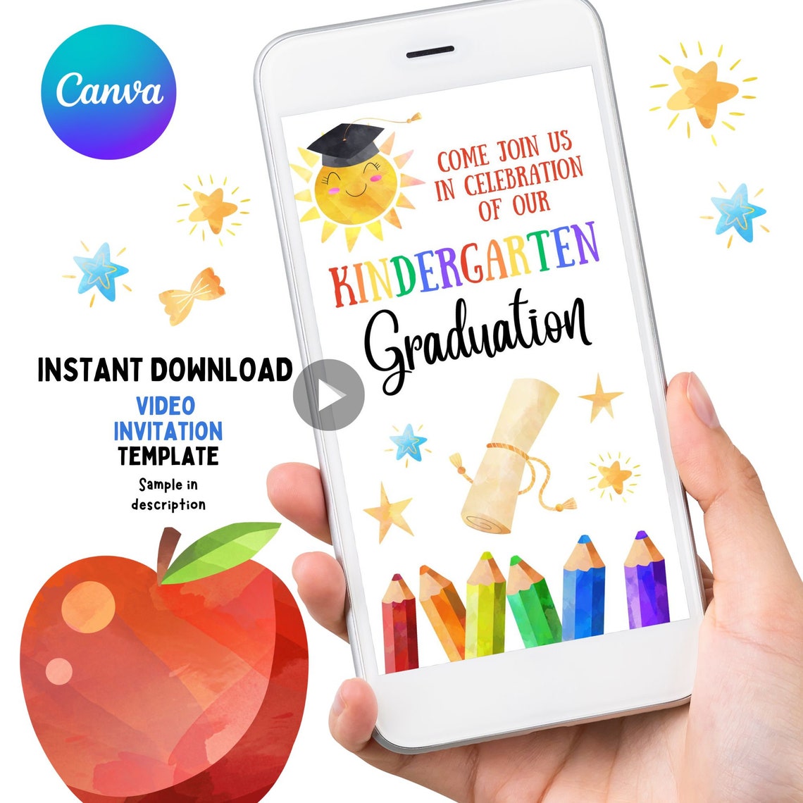 Editable Kindergarten Graduation Announcement Graduation Video ...