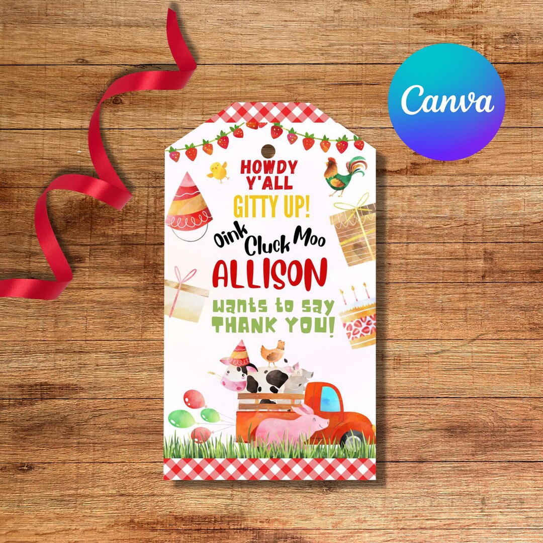 Editable Birthday Gift Tags Farm Gift Tags Personalized Gift Tags Farm ...