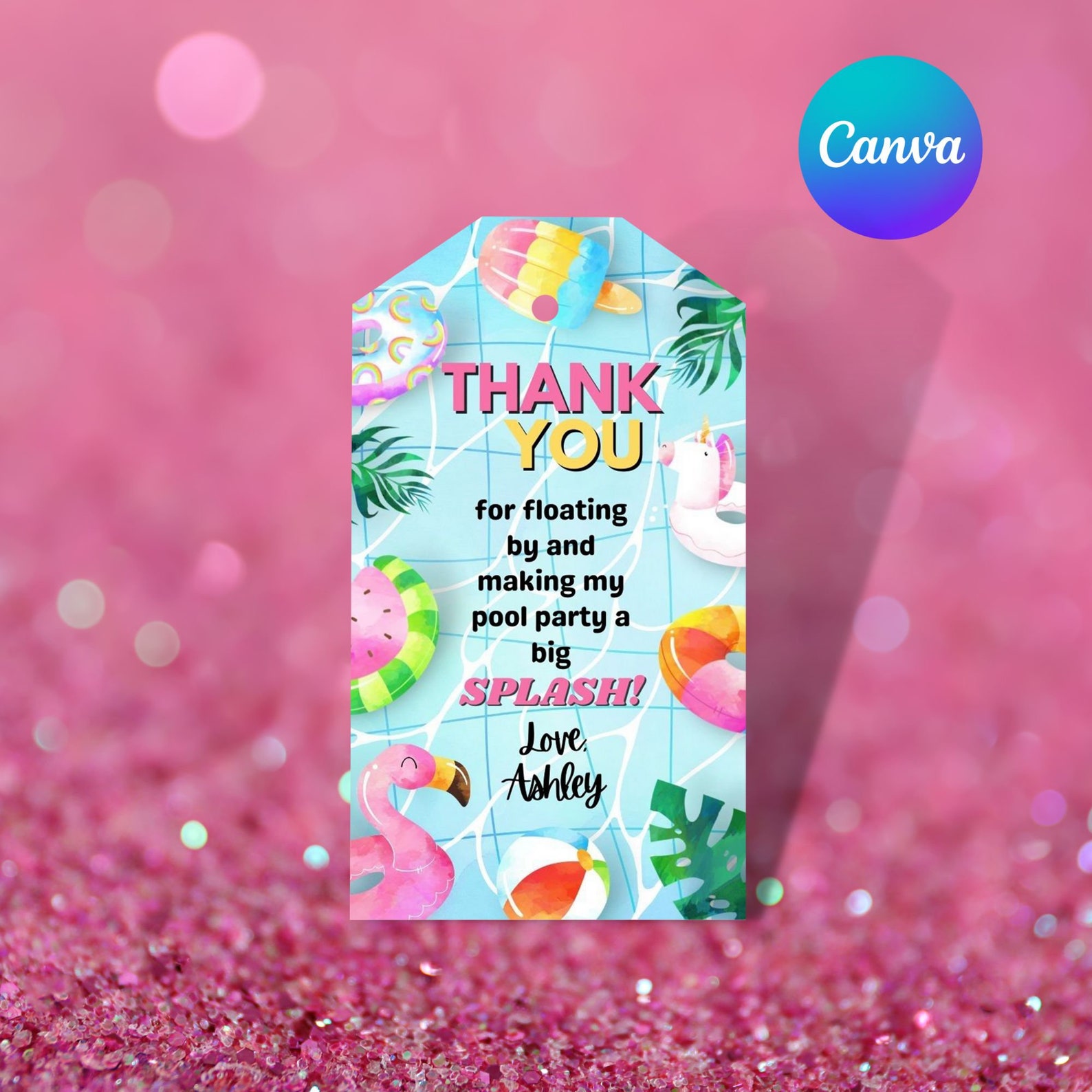 Editable Birthday Gift Tags for a Pool Party Gift Tags Personalized ...