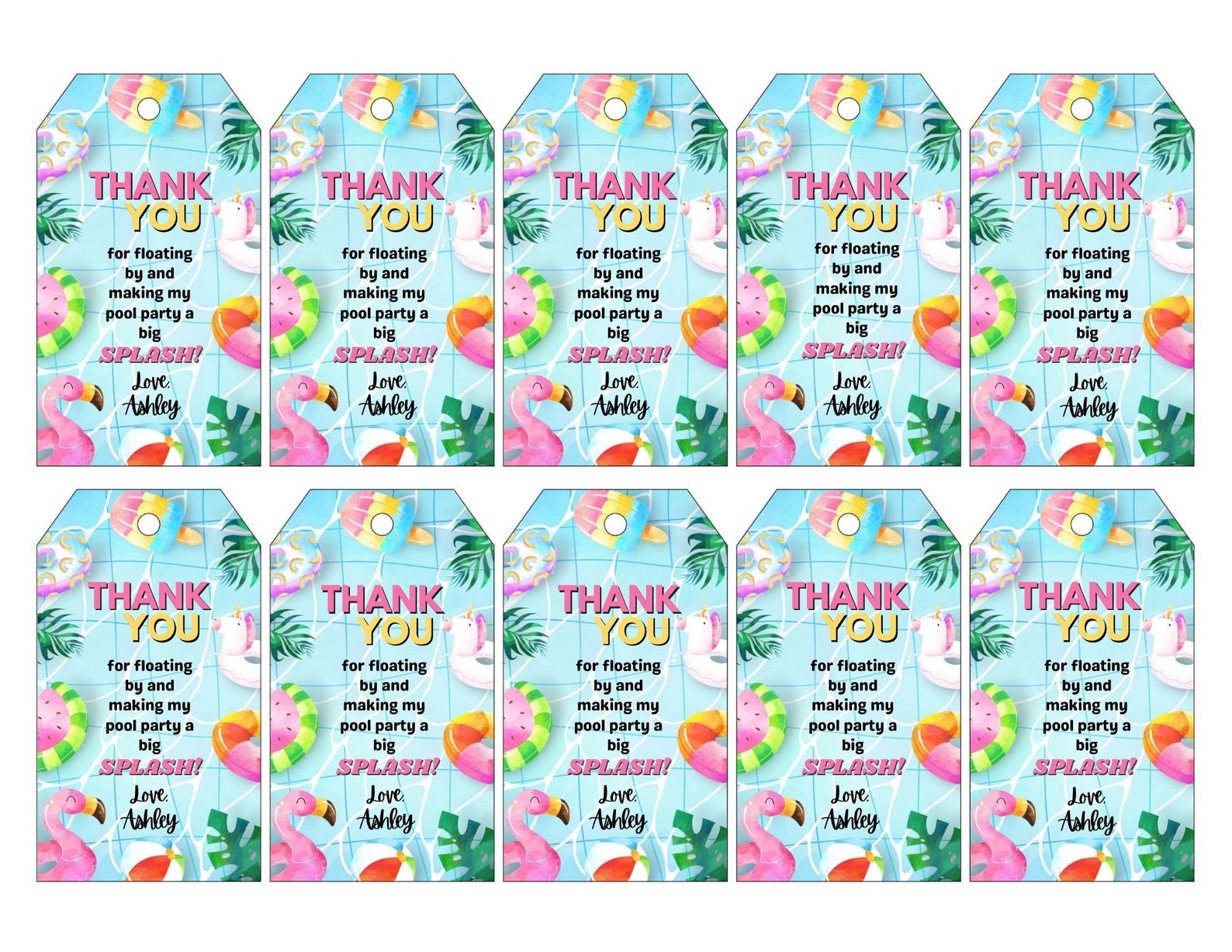 Editable Birthday Gift Tags for a Pool Party Gift Tags Personalized ...