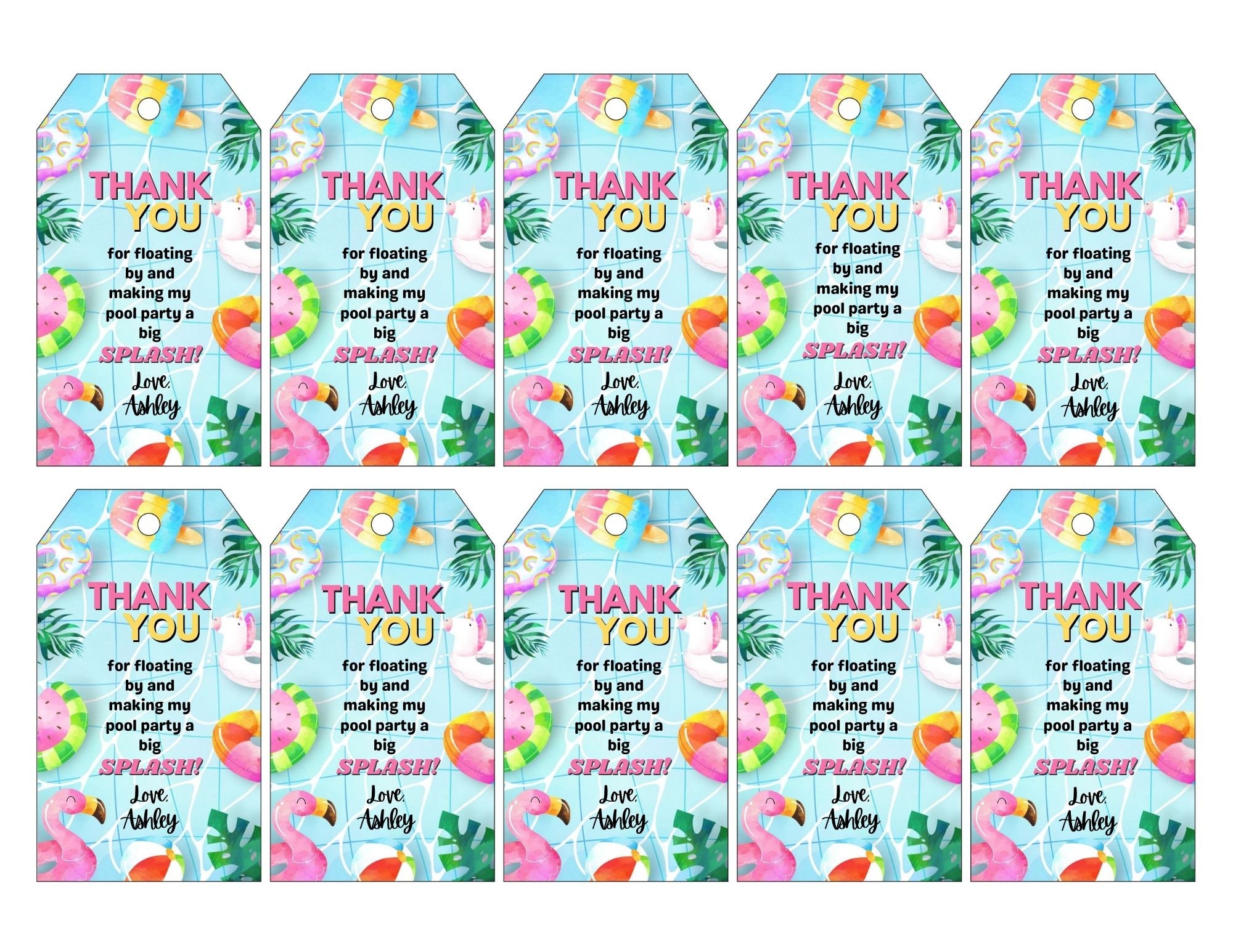 Editable Birthday Gift Tags for a Pool Party Gift Tags Personalized ...