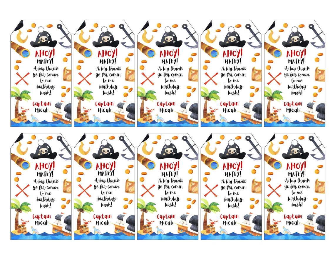Editable Gift Tags for Gift Bag Tags Pirate Gift Tags for Pirate Party ...